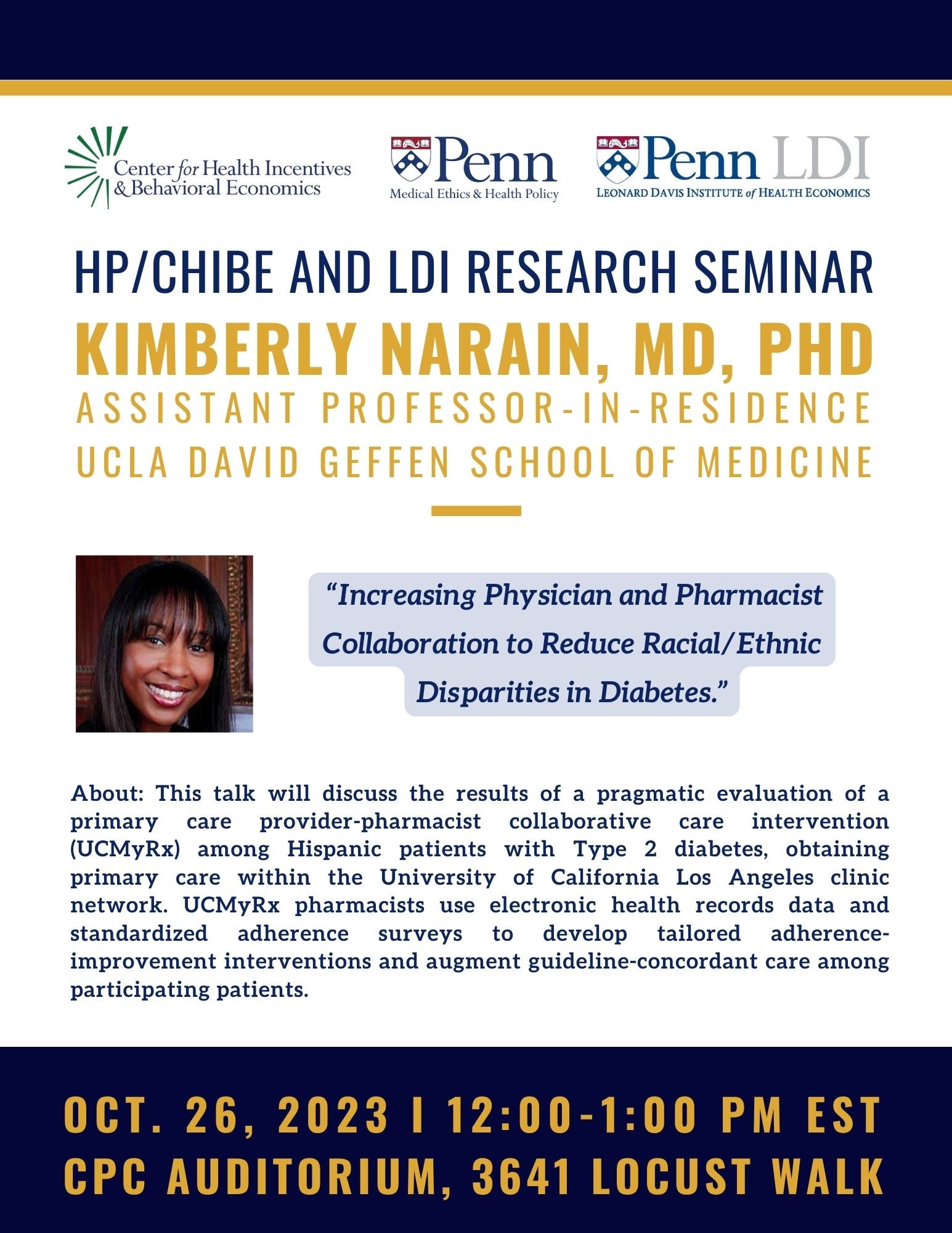 Kimberly Narain, MD, MPH, PhD | CHIBE X LDI Research Seminar - Center ...